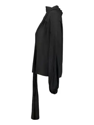 DRHOPE Scarf-collar Long-sleeve Blouse - Black