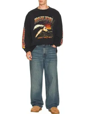 Rhude Mesa Stallion Long Sleeve Tee In Black - Vintage Black, Red, & Yellow