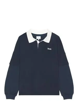 Rhude Layered Pique Polo In Blue - Dark Navy & White