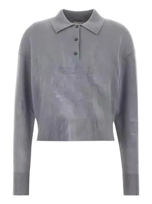 Calvin Klein Cashmere Ribbed Cuffs Polo Shirt - Grey