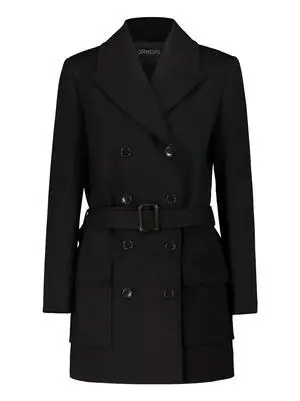 DRHOPE Belted Double-breasted Coat - Black