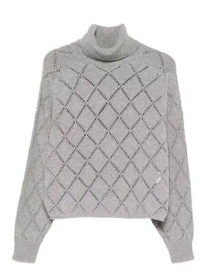 SEMICOUTURE Openwork Turtleneck Sweater - Grey