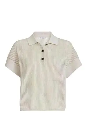 Brunello Cucinelli Ribbed Polo Top - Neutrals