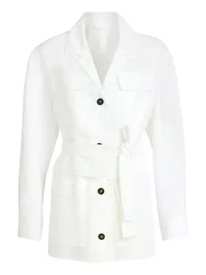 Brunello Cucinelli Belted Buttoned Jacket - White