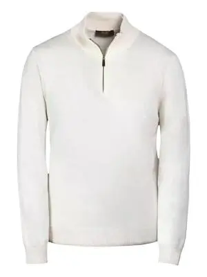 MOORER Zip-up Mock-neck Sweater - White