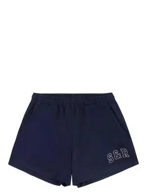 SPORTY & RICH Elasticated Embroidered Shorts - Blue