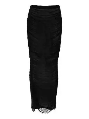 MONOT Fringed Maxi Skirt - Black