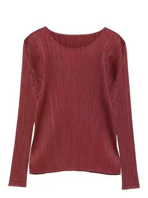 Issey Miyake Pleated Long-Sleeve Top Brown
