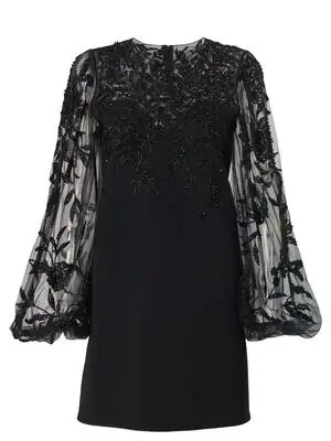 Carolina Herrera Embroidered Puff-sleeve Mini Dress - Black