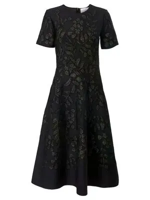 Carolina Herrera Leaf Jacquard Midi Dress - Black