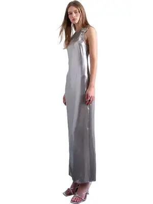 Topshop Metallic Hardware Maxi Dress - Silver
