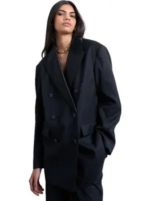 Topshop Double-breasted Tuxedo Blazer - Black