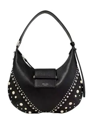 JIMMY CHOO Small Hobo Studded Pearl Shoulder Bag - Black