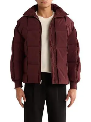 SANTO STUDIO Milazzo Basketweave Quilted Puffer Jacket - Maroon