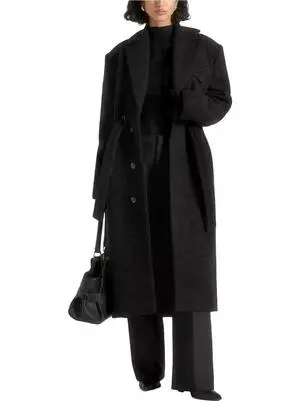 Manière De Voir Maniere De Voir Wide Shoulder Wool Coat - Black