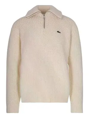 Lacoste Waffle Knit Zip Pullover - Neutrals