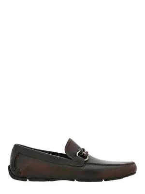 FERRAGAMO Gancini Braided Driver Loafers Brown