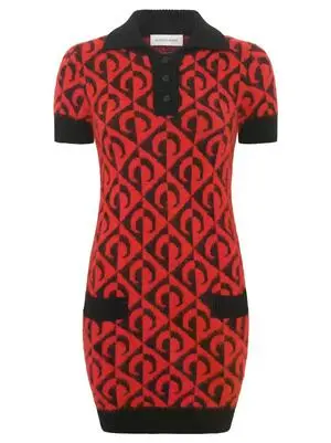 MARINE SERRE Moon Lozenge-knit Polo Dress - Red