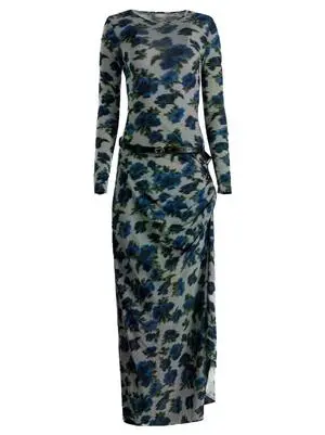 Coperni Floral Belted Midi Dress - Blue