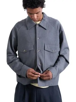 Topman Jersey Button-up Shirt Jacket - Grey