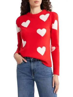 Caslon Intarsia Heart Sweater - Red Goji- Pink Fresco Heart