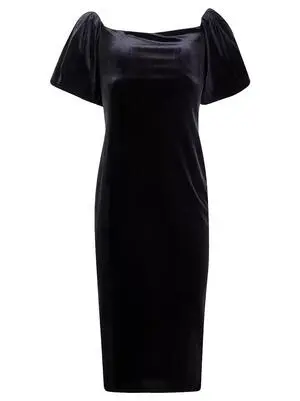 Ralph Lauren Puff-sleeve Velvet Midi Dress - Black