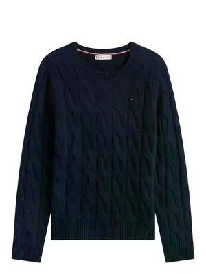 Tommy Hilfiger Cable Knit Crew Neck Sweater - Blue