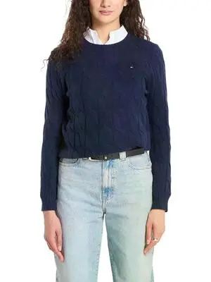 Tommy Hilfiger Cable Knit Crew Neck Sweater - Blue