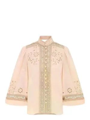 Zimmermann Floral-embroidered Button Shirt - Pink