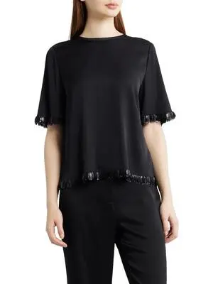 Kobi Halperin Sequin Trim Silk Top - Black
