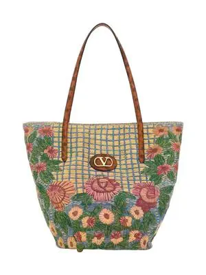 Valentino Garavani Signature-logo Raffia Tote - Blue