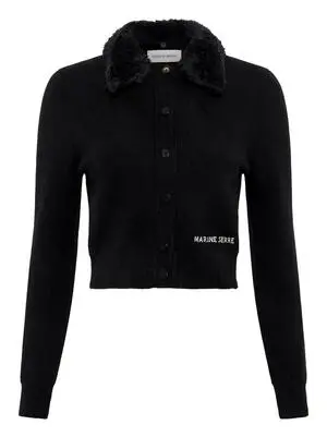 MARINE SERRE Wool Cropped Cardigan - Black