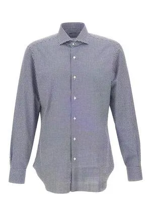 BARBA NAPOLI Checked Long-sleeved Shirt - Blue