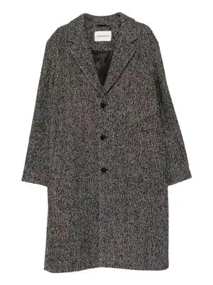 AMARANTO Herringbone Button Coat - Black