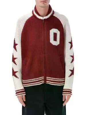 Obey Knitted Zip-up Cardigan - Red