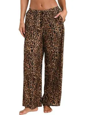 L'Agence Geraldine Leopard Wide Leg Cover-up Pants - Natural