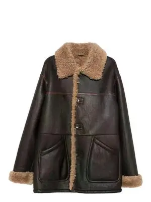 Bally Shearling-collar Leather Coat - Brown