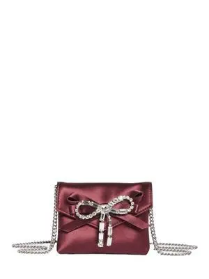 JIMMY CHOO Soft Card Holder With Bow Detail And Chain Strap Deep Merlot/silver