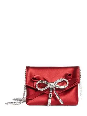 JIMMY CHOO Soft Card Holder With Bow Detail And Chain Strap Ruby Red/silver