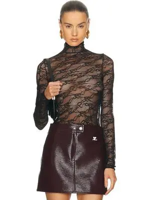 COURREGES Lace Mockneck Top - Black