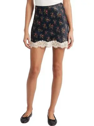 DÔEN Giulietta Lace Trim Crepe Back Satin Miniskirt - Fleur Du Palais