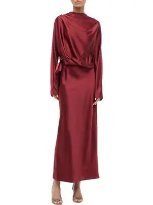 Staud Phoebe Long Sleeve Stretch Silk Dress Sangria