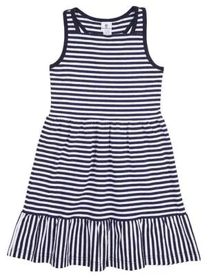 FLORENCE EISEMAN Stripe Knit Dress With Shirred Skirt - Navy/white