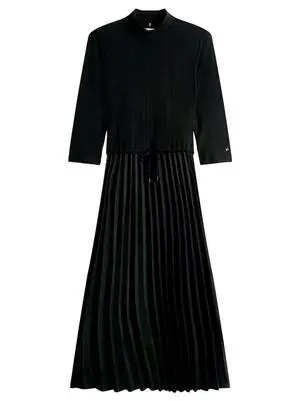 Tommy Hilfiger Ribbed Pleated Midi Dress - Black