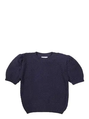 FLORENCE EISEMAN Short Sleeve Sweater With Puff Sleeves - Navy