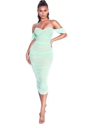 MISS CIRCLE Quenby Off Shoulder Mesh Maxi Dress - Mint Green