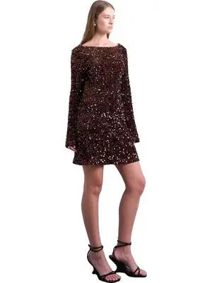 Topshop Sequin Cowl Back Mini Dress - Brown