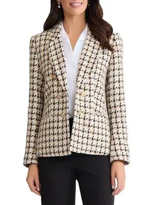 Jones New York Faux Double Breasted Houndstooth Tweed Jacket - Jones White Multi
