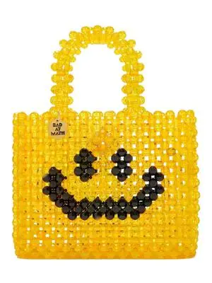 BAD AT MATH Beaded Smiley-face Tote Bag - Yellow