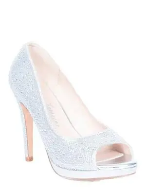 LAUREN LORRAINE Rhinestone Embellished Pumps - Silver